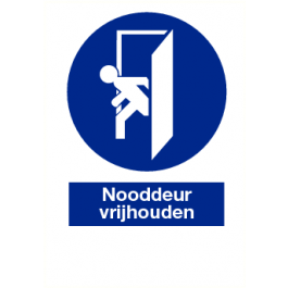 Tekst "NOODDEUR VRIJHOUDEN" - Verplichting - stijve PP - 140x200mm